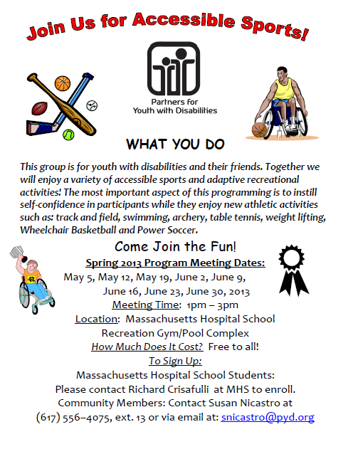Accessible Sports Program flyer – Partners for Youth with Disabilities